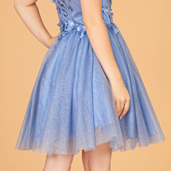 GLS Collective | Dresses | New Smokyblue Mesh Off Shoulder 3d Floral ...